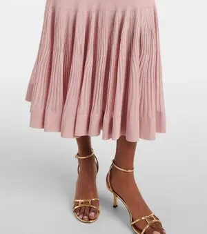 Zimmermann Luna Knitted Pleated Midi Skirt - Pink
