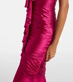 Balmain Draped Ruffled Satin Bustier Gown