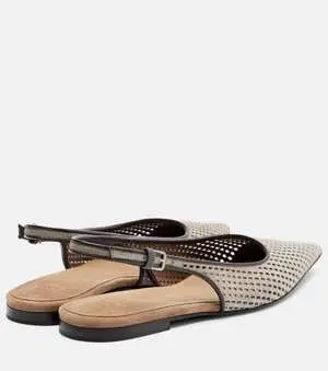 Brunello Cucinelli Monili Leather Slingback Ballet Flats