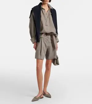 Brunello Cucinelli Monili Leather Slingback Ballet Flats - Brown