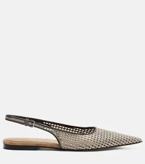 Brunello Cucinelli Monili Leather Slingback Ballet Flats - Brown