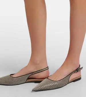 Brunello Cucinelli Monili Leather Slingback Ballet Flats - Brown