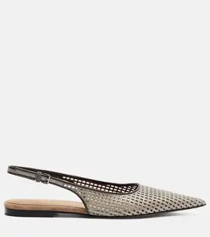 Brunello Cucinelli Monili Leather Slingback Ballet Flats - Brown