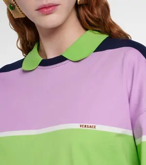 Versace Striped Cotton Jersey Polo Sweater