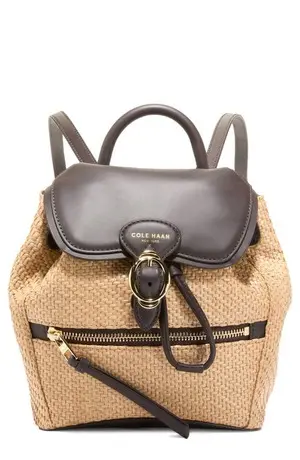 Cole Haan Alexandria Small Backpack - Natural Raffia/dark Chocolate