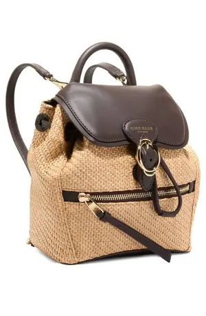 Cole Haan Alexandria Small Backpack - Natural Raffia/dark Chocolate