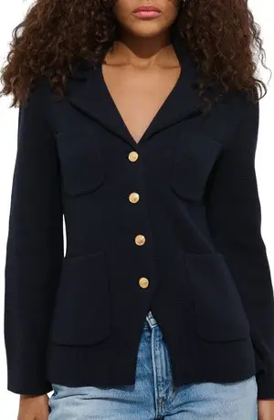 ALEX MILL Notched Collar Cotton And Cashmere Cardigan - Navy