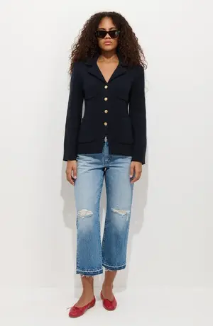 ALEX MILL Notched Collar Cotton And Cashmere Cardigan - Navy