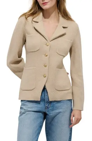 ALEX MILL Notched Collar Cotton & Cashmere Cardigan - Sand