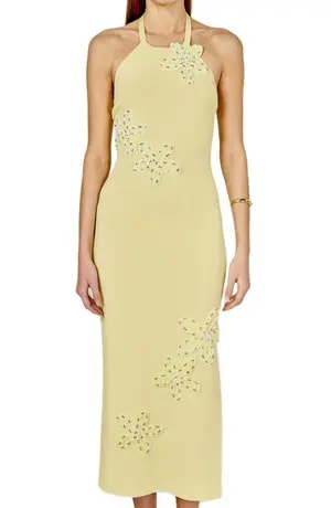 Endless Rose Beaded Flower Halter Midi Dress