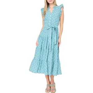 GIBSONLOOK Dianthus Sleeveless Maxi Dress - Teal Leaf Tile