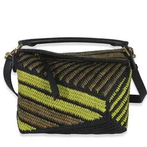 Loewe Anise Olive Raffia Calfskin Puzzle Bag