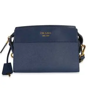 Prada City Calf Saffiano Esplanade Crossbody Bag - Blue