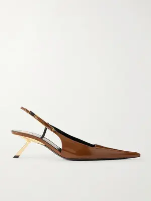 Saint Laurent Lee Glossed-leather Slingback Pumps - Brown