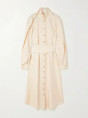Zimmermann Luna Obi Ruffled Silk Midi Shirt Dress