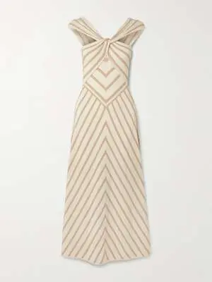 Zimmermann Luna Twisted Striped Metallic Knitted Midi Dress - Cream