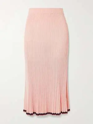 Zimmermann Pleated Ribbed-knit Midi Skirt - Pink