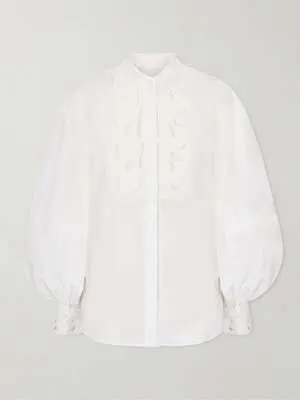 Zimmermann Luna Embroidered Mesh-paneled Cotton-poplin Blouse - Ivory