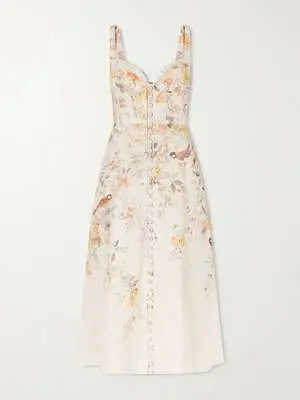 Zimmermann Printed Linen Midi Dress - Cream