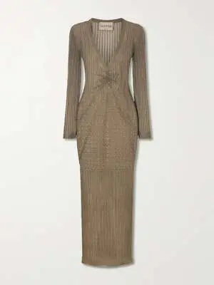Valentino Garavani Metallic Pointelle-knit Midi Dress - Gold