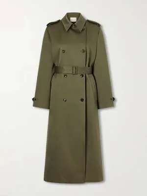 Veronica De Piante Amara Double-breasted Belted Cotton Trench Coat - Dark Green