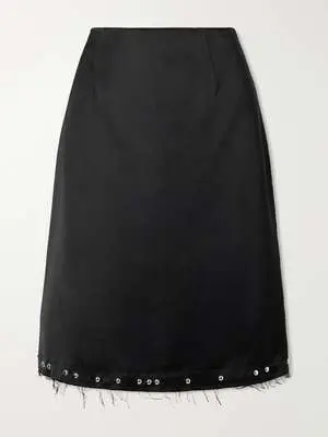 WALES BONNER Iris Studded Frayed Satin Skirt - Black