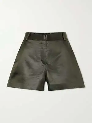 Veronica De Piante Belle Cotton-blend Duchesse-satin Shorts - Dark Green