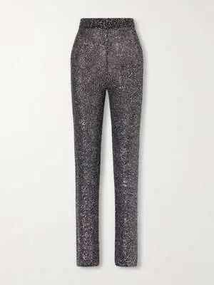 Valentino Garavani Sequined Knitted Straight-leg Pants - Black