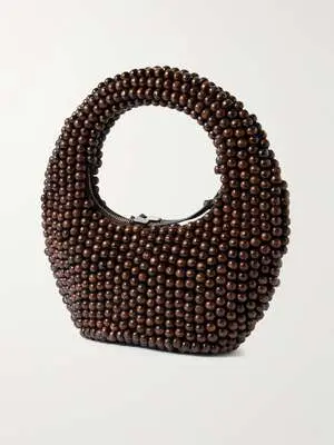 Staud Reef Leather-trimmed Beaded Wood Tote
