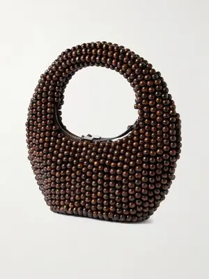 Staud Reef Leather-trimmed Beaded Tote - Brown
