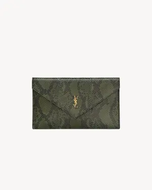 Saint Laurent Paris Pouch In Python In Green