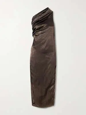 Rick Owens Athena One-shoulder Satin Midi Dress - Brown