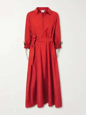 Max Mara Tie-detailed Cotton-poplin Midi Dress - Red