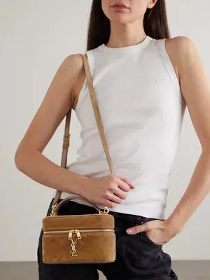 Saint Laurent Gaby Vanity Mini Quilted Suede Shoulder Bag - Brown