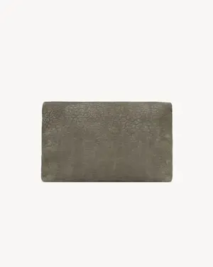 Saint Laurent Cassandre Envelope Pouch In Nubuck In Grey & Silver