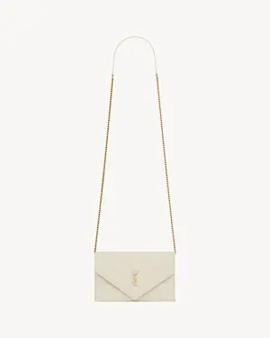 Saint Laurent Paris Chain Wallet In Grain De Poudre Leather In Beige - Blanc Vintage