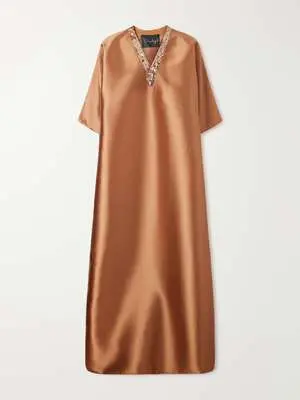 DIMA AYAD Sequin-detailed Mikado Kaftan - Brown