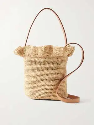 LOEFFLER RANDALL Laith Leather-trimmed Ruffled Raffia Bucket Bag