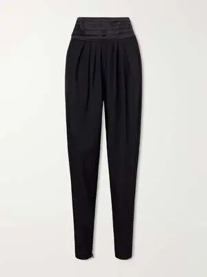 LANVIN Pleated Charmeuse And Draped Wool Tapered Pants - Black
