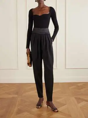 LANVIN Pleated Charmeuse And Draped Wool Tapered Pants