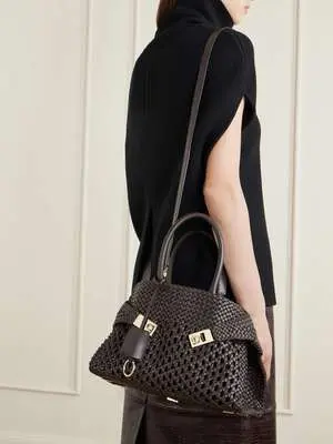 FERRAGAMO Hug Small Woven Leather Tote