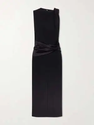 LANVIN Open-back Draped Satin-trimmed Jersey Midi Dress - Black