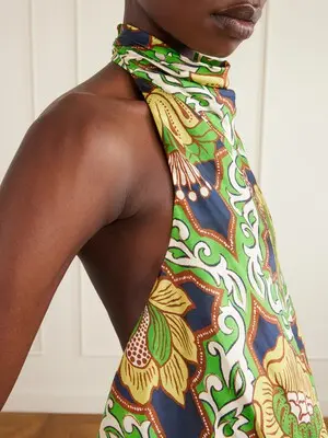 ALEMAIS Liana Open-back Printed Silk-twill Top - Multi