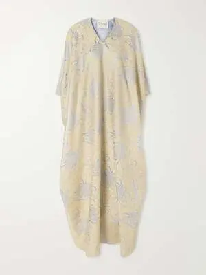 DIMA AYAD Floral-embroidered Woven Kaftan - Yellow