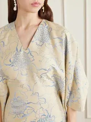 DIMA AYAD Floral-embroidered Woven Kaftan