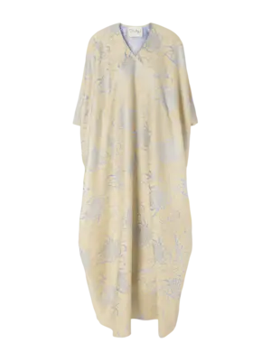 DIMA AYAD Floral-embroidered Woven Kaftan - Yellow