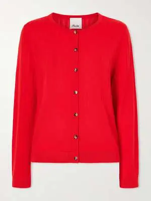 ALLUDE Pointelle-knit Virgin Wool Cardigan - Red