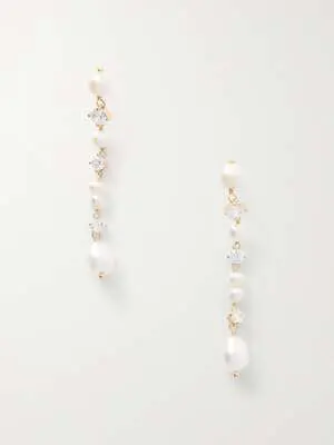 Completedworks Plated, Faux-pearl And Cubic Zirconia Earrings - Gold