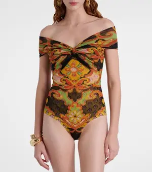 Etro Printed Off-shoulder Bodysuit - Multicoloured
