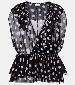 Dries Van Noten Polka-dot Ruffled Top - Black